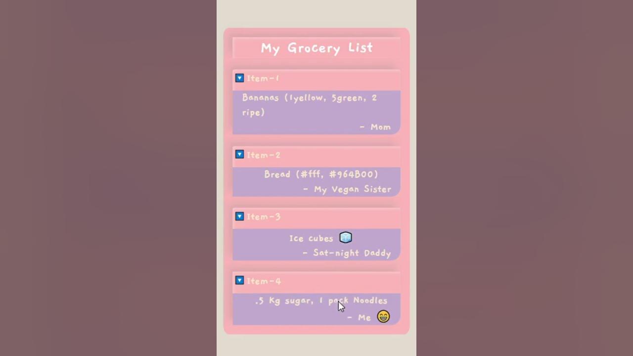 grocery list | How to make accordion using HTML | CSS | javascript ...