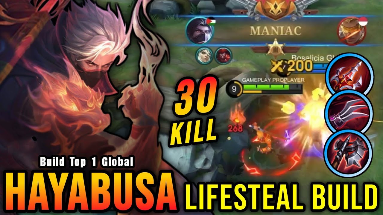 30 Kills + MANIAC! New One Shot Build Hayabusa Insane LifeSteal - Build ...