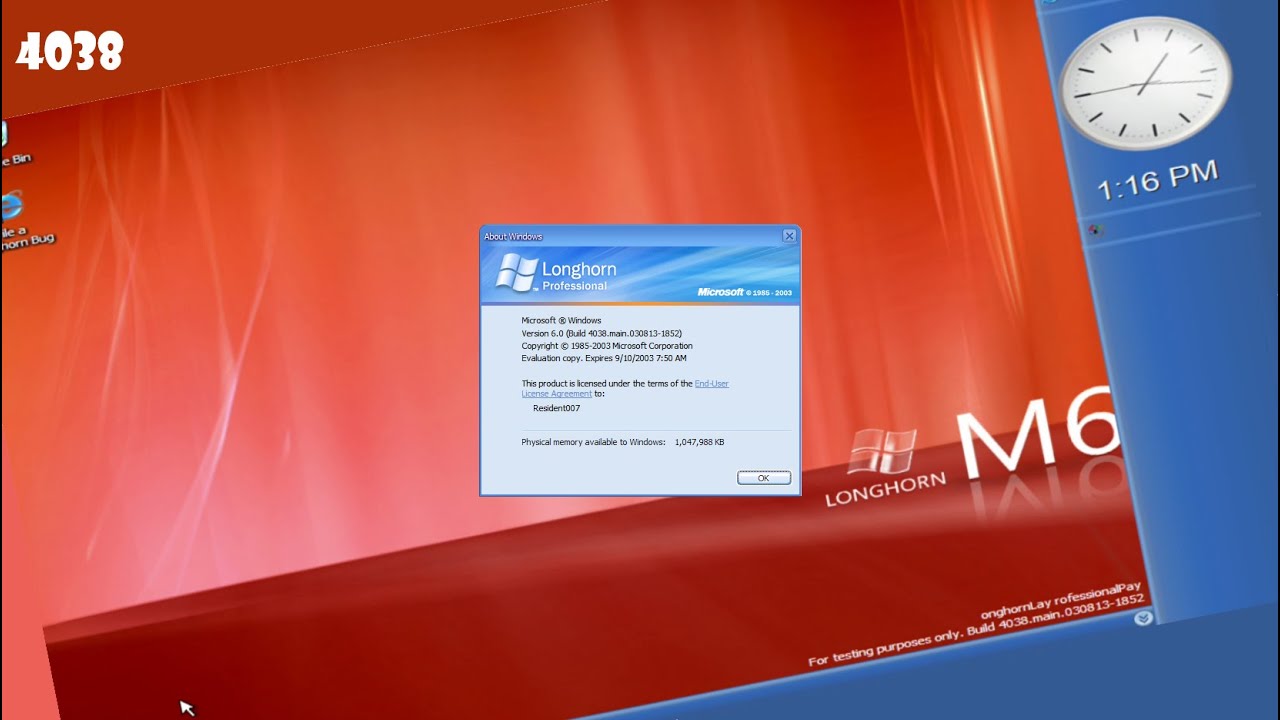 Longhorn 4038 - Longhorn builds (M6) | Thewindowsfanpage - YouTube