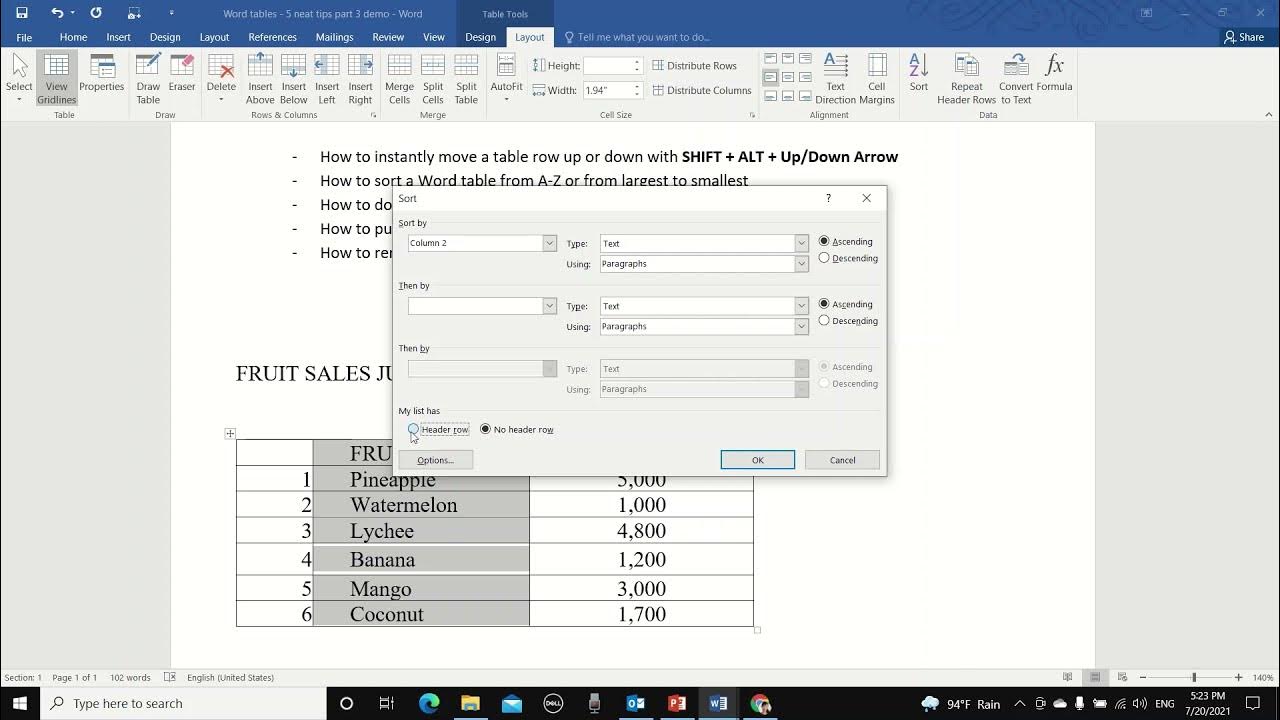 5 neat tips for formatting Word tables - Part 3: Sort, Calculation ...