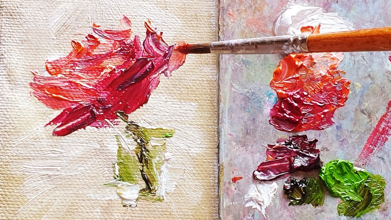 Simple way to Paint roses oil, Detailed Guide - YouTube