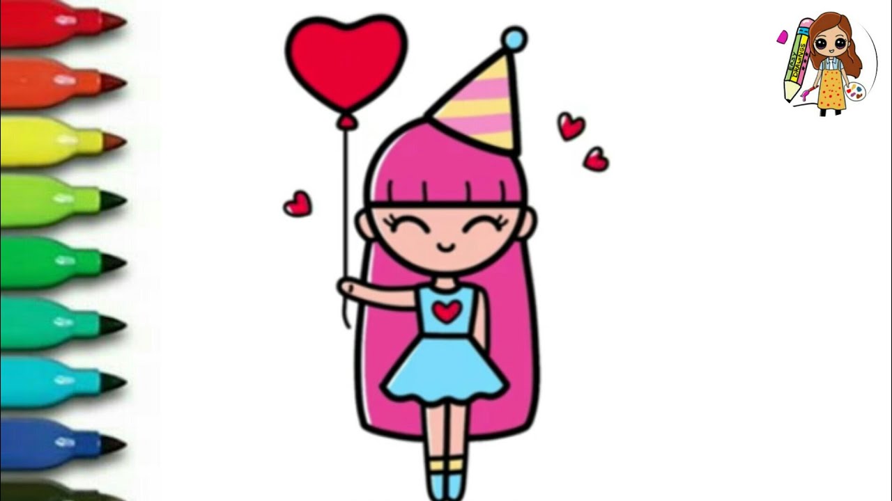 How To Draw A Cute Party Girl Simple & Easy for Kids - YouTube