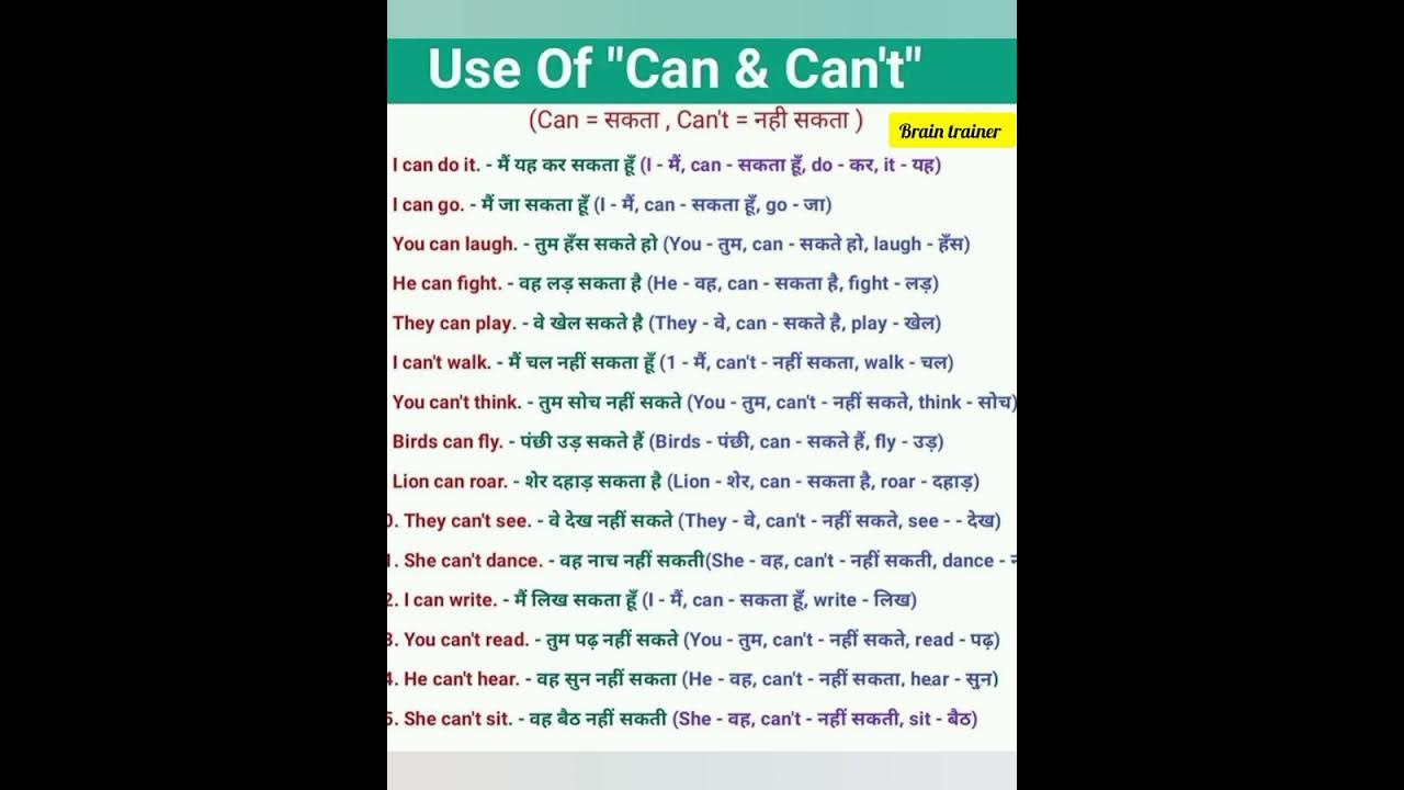 Use of "can &can't"|learn English|Speaking practice - YouTube
