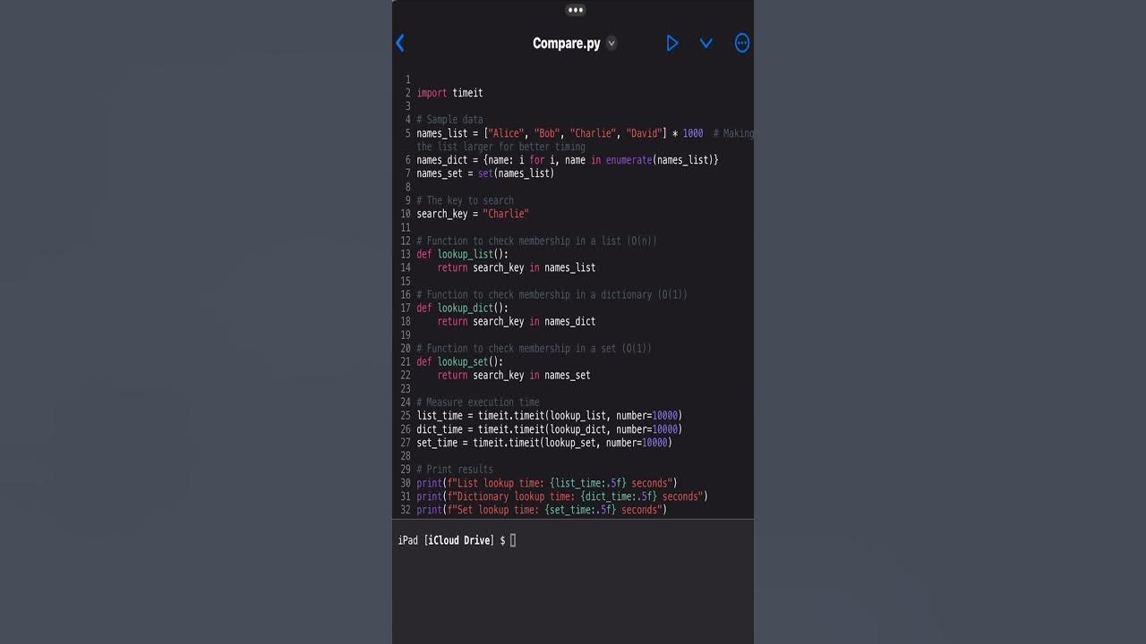 Python dictionary look up versus list look up #codingtech - YouTube