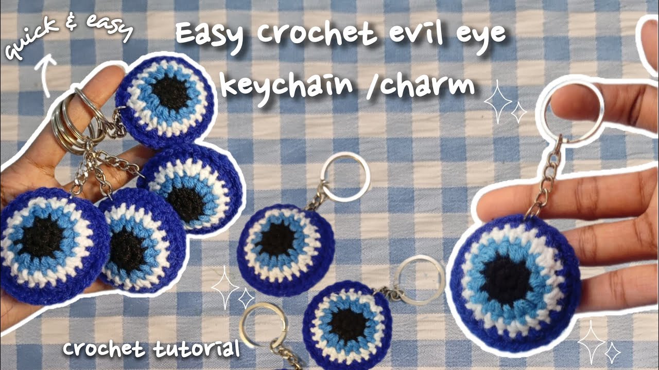 Crochet evil eye keychain tutorial 🧿 | step by step tutorial | beginner ...