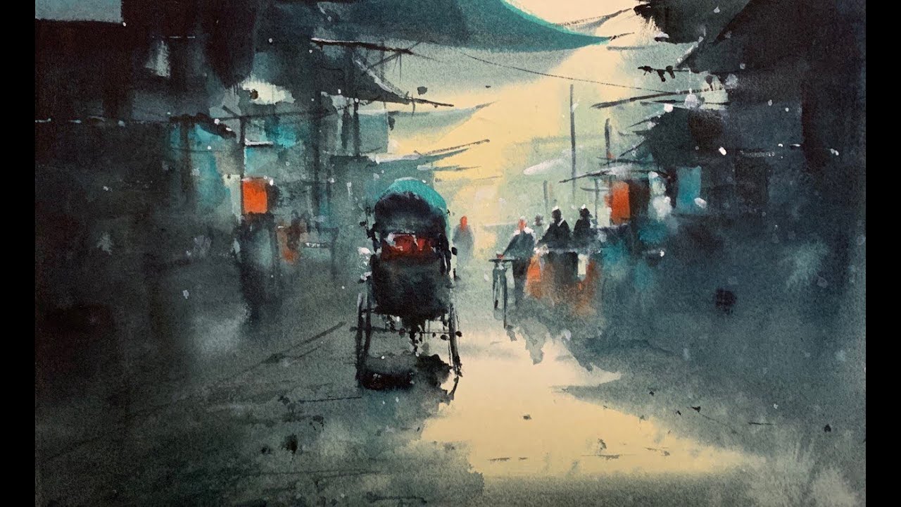 How to paint bazaar in watercolor - YouTube