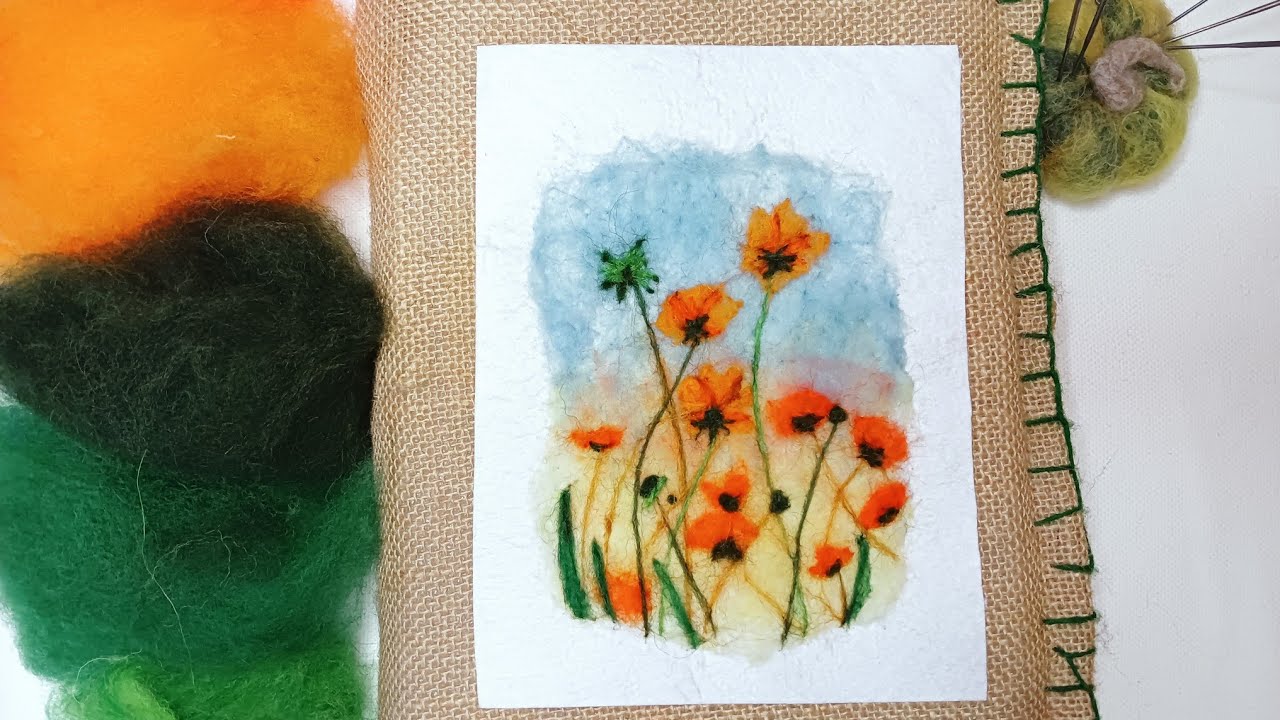 Painting with WOOL 🏵️ Wildflowers 🏵️ Needle felting woolly watercolor ...