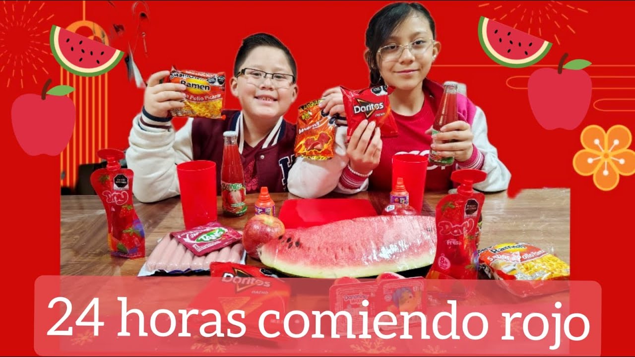 24 HORAS COMIENDO EN COLOR ROJO / ALEX Y JAKI - YouTube