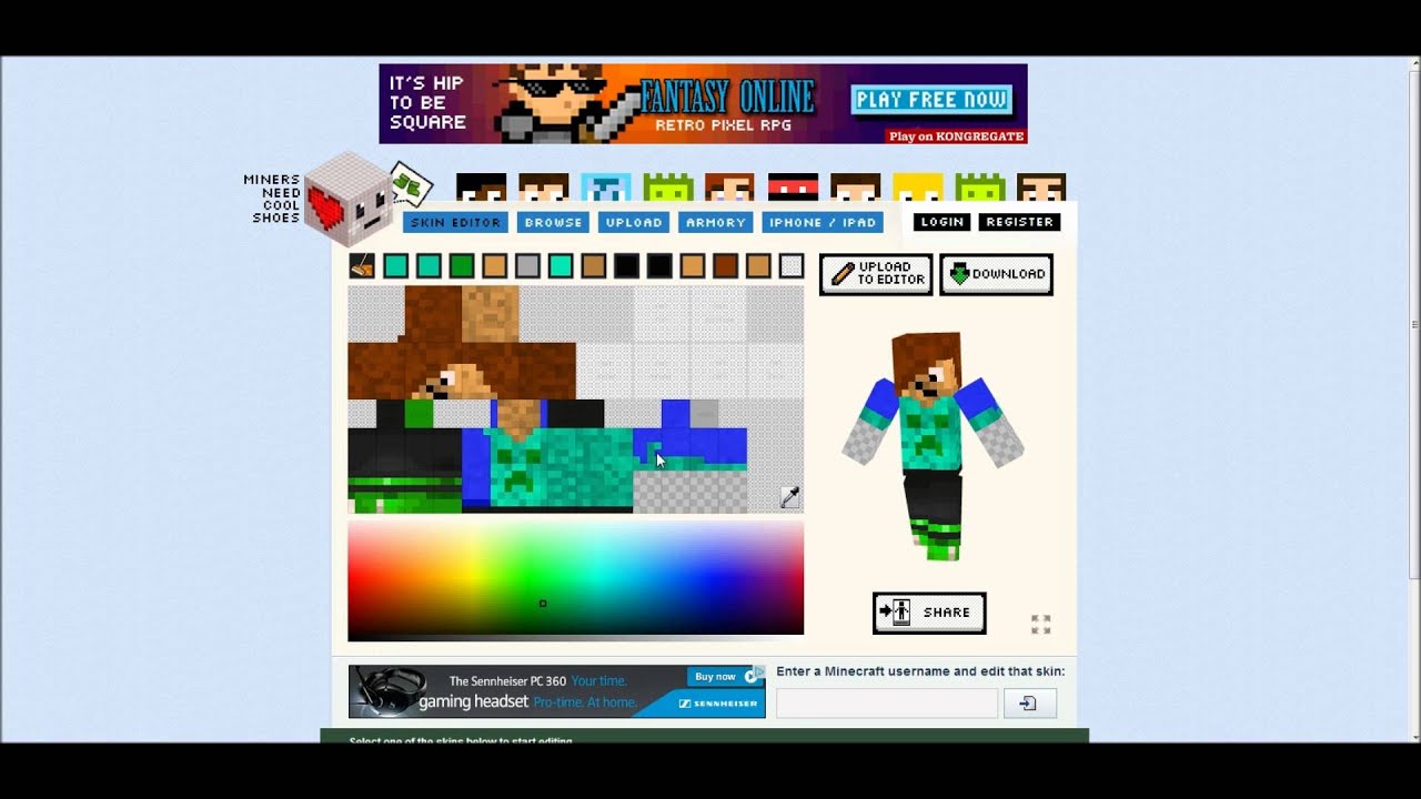 minecraft skin editor #1 cool kid - YouTube