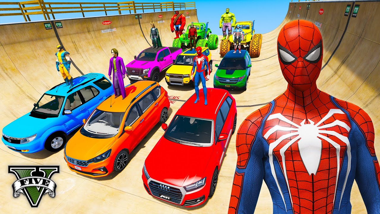 SPIDERMAN Epic New MEGA LAKE RAMP Challenge for Cars Racing by Trevor ...