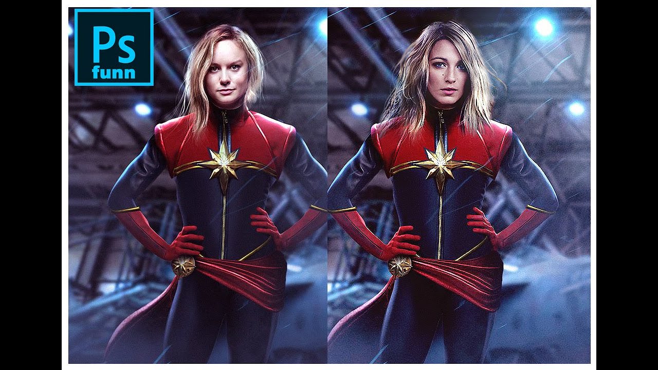 Blake lively and Captain Marvel face swap : Photoshop Tutorial - YouTube