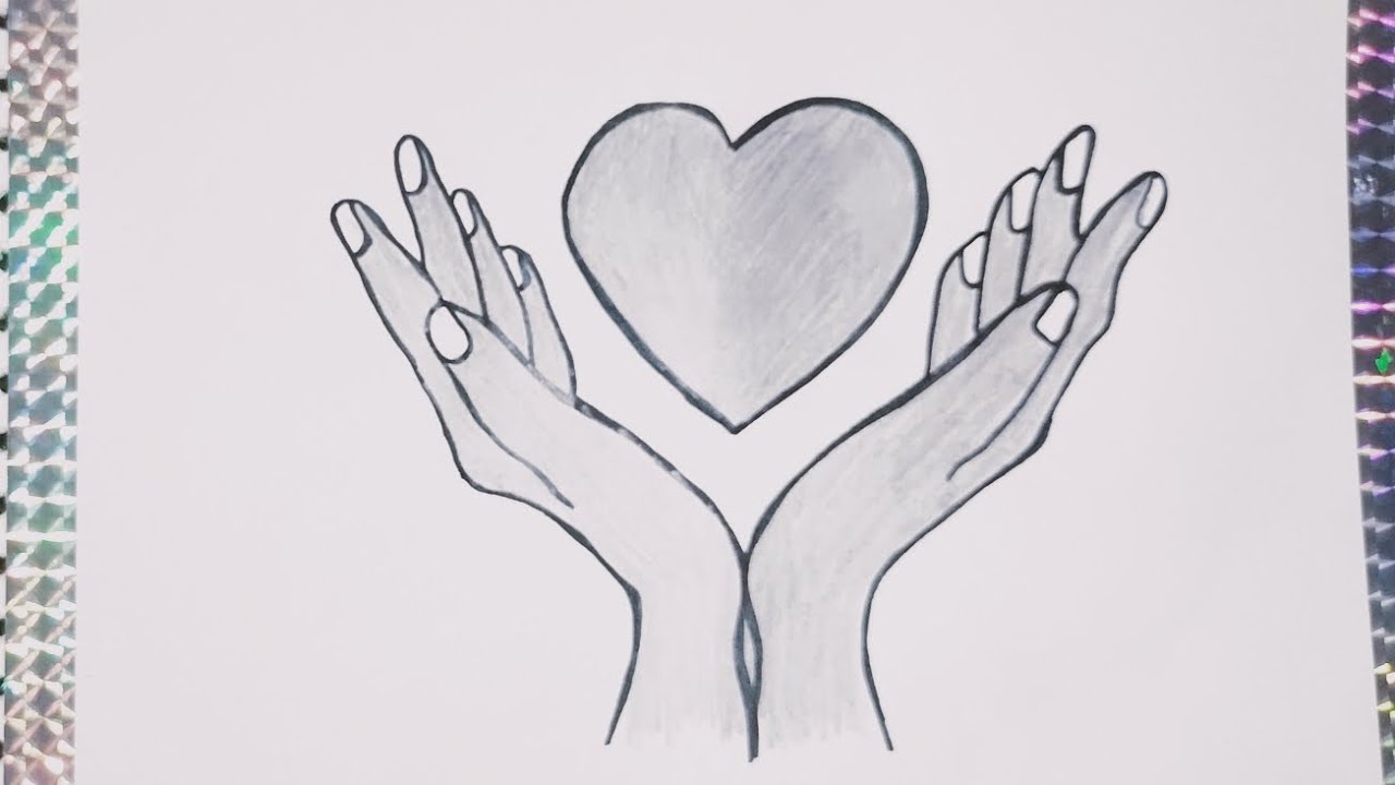 How To Draw A Heart In Hands / Beautiful Hands Drawing / Easy Heart ...