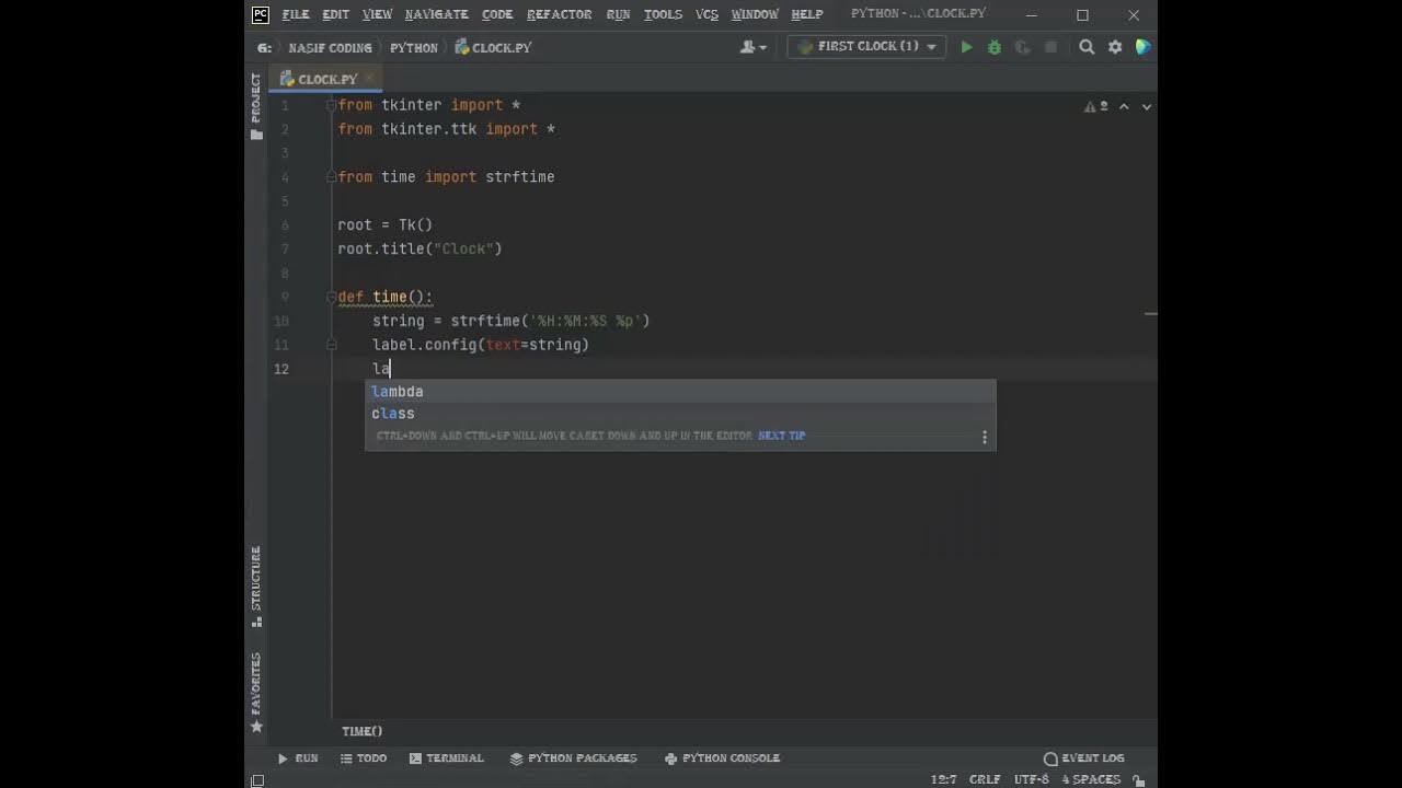 Making a digital clock using PyCharm | Python project for beginners ...