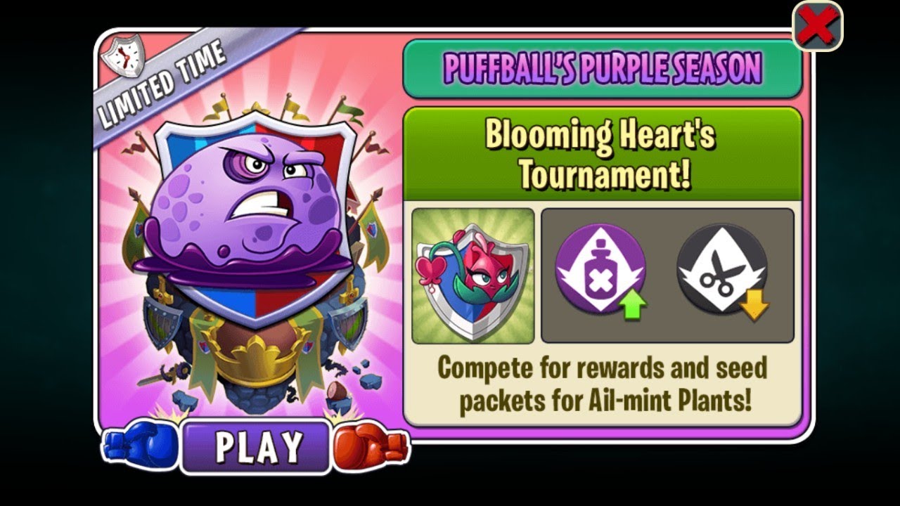 PVZ2 ARENA BLOOMING HEART - PUFFBALLS PURPLE SEASON - YouTube