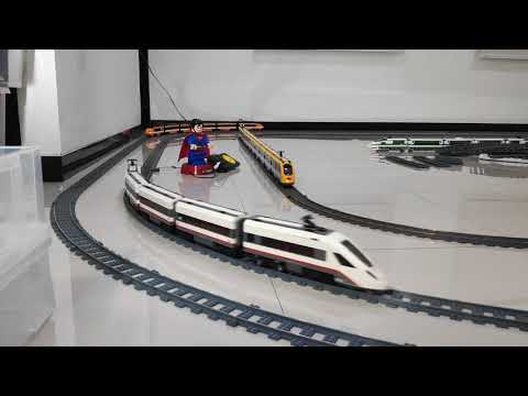 Three Lego Train Running On Custom 9V Track R168 R152 And R72 Regular ...