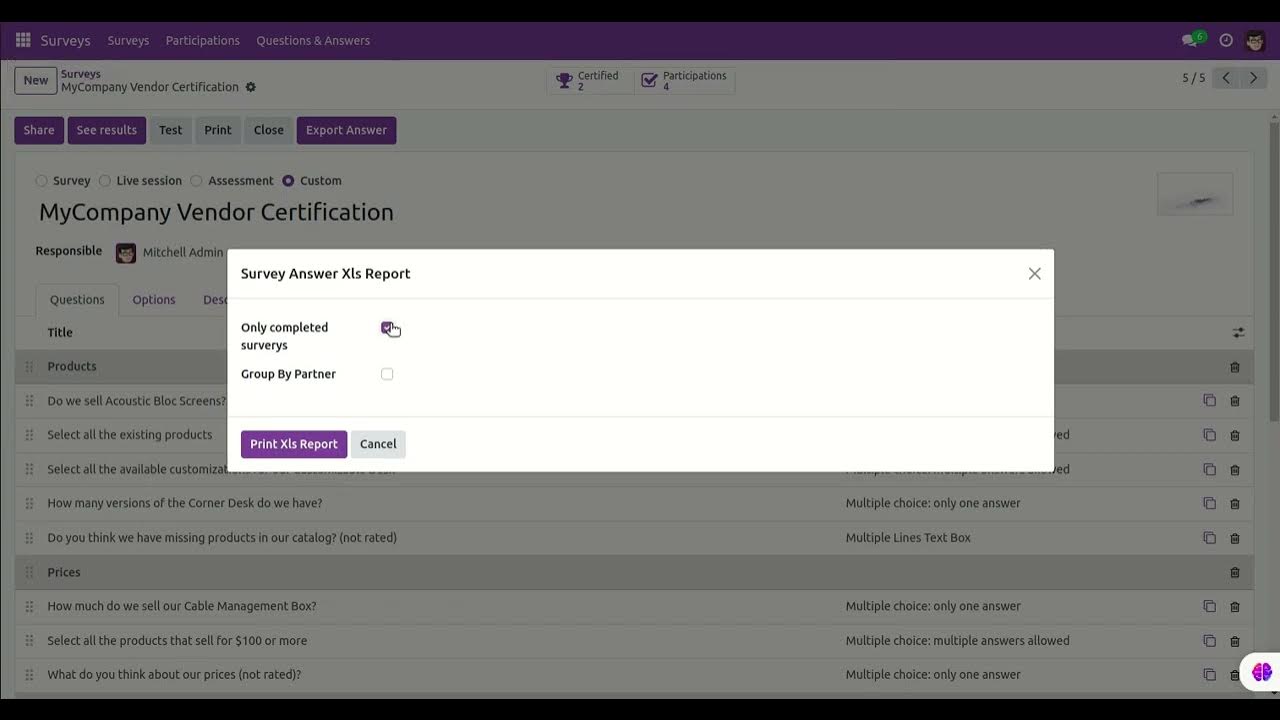 Export Survey xls Report Odoo - YouTube