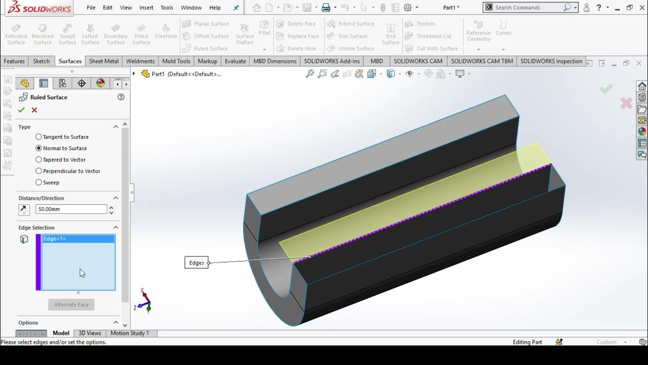 Solidworks Ruled Surface Feature | Solidworks Surface Tutorials ...