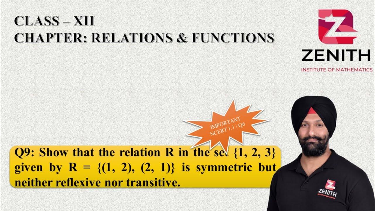 Show that the relation R in the set {1, 2, 3} given by R = {(1, 2), (2, 1)} is symmetric but ...