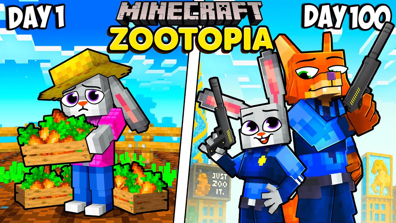 I Survived 100 Days in Zootopia in Minecraft! - YouTube