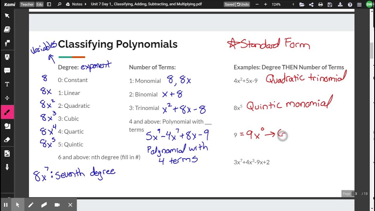 Unit 7 Day 1 - Classifying, Adding, Subtracting, and Multiplying Polynomials - YouTube