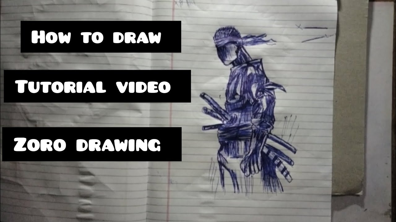 how to draw Zoro by ballpen// step by step // Zoro drawing // tutorial ...