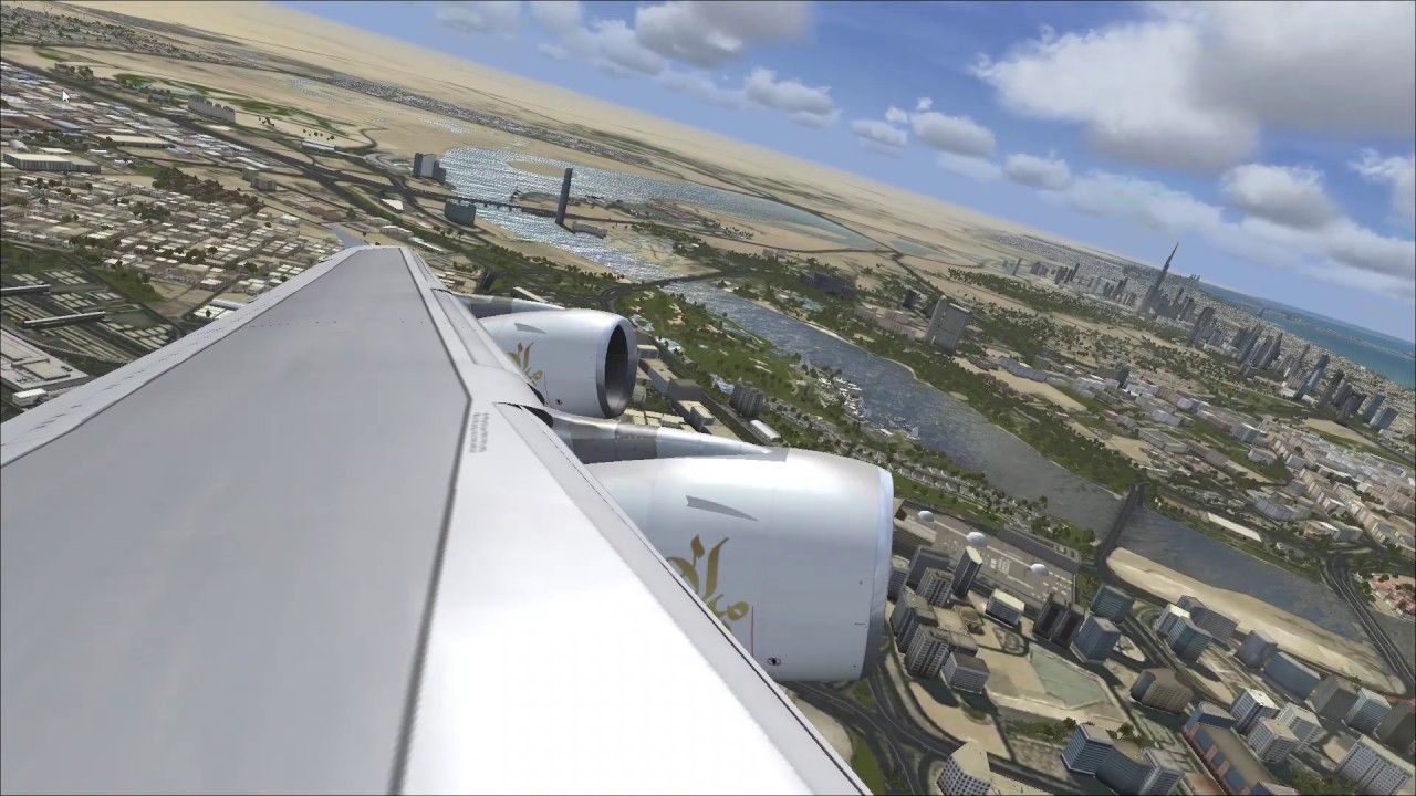 Emirates Aibus A380 Takeoff Dubai wing view with amazing engines sound ...