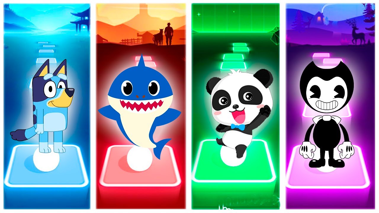 Bluey VS Baby Shark VS Baby Bus VS Bendy - Tiles Hop EDM Rush - YouTube