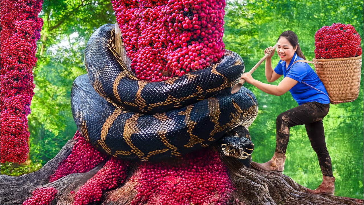 Harvesting 1000+ Giant Red Forest Fruits & Face Giant Python Attack ...