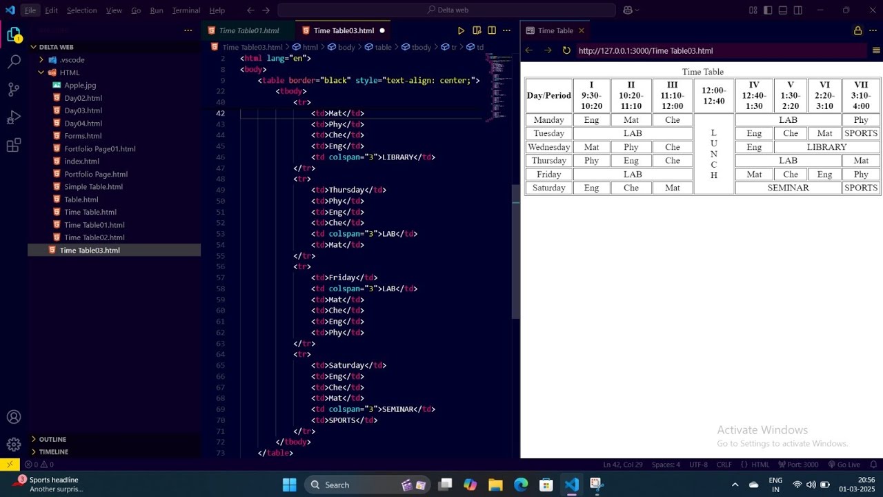 HTML Project (Create a Time Table in School) || advance level HTML ...