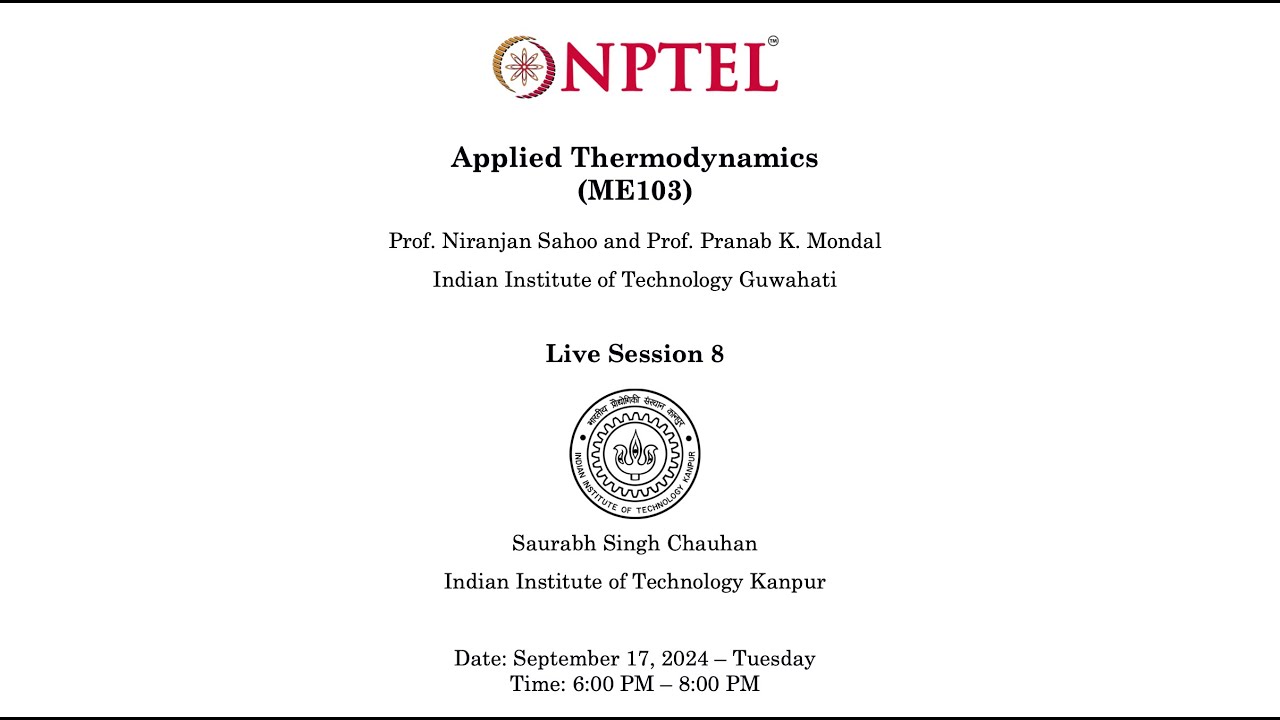 Session 08: Applied Thermodynamics NPTEL 2024 - YouTube