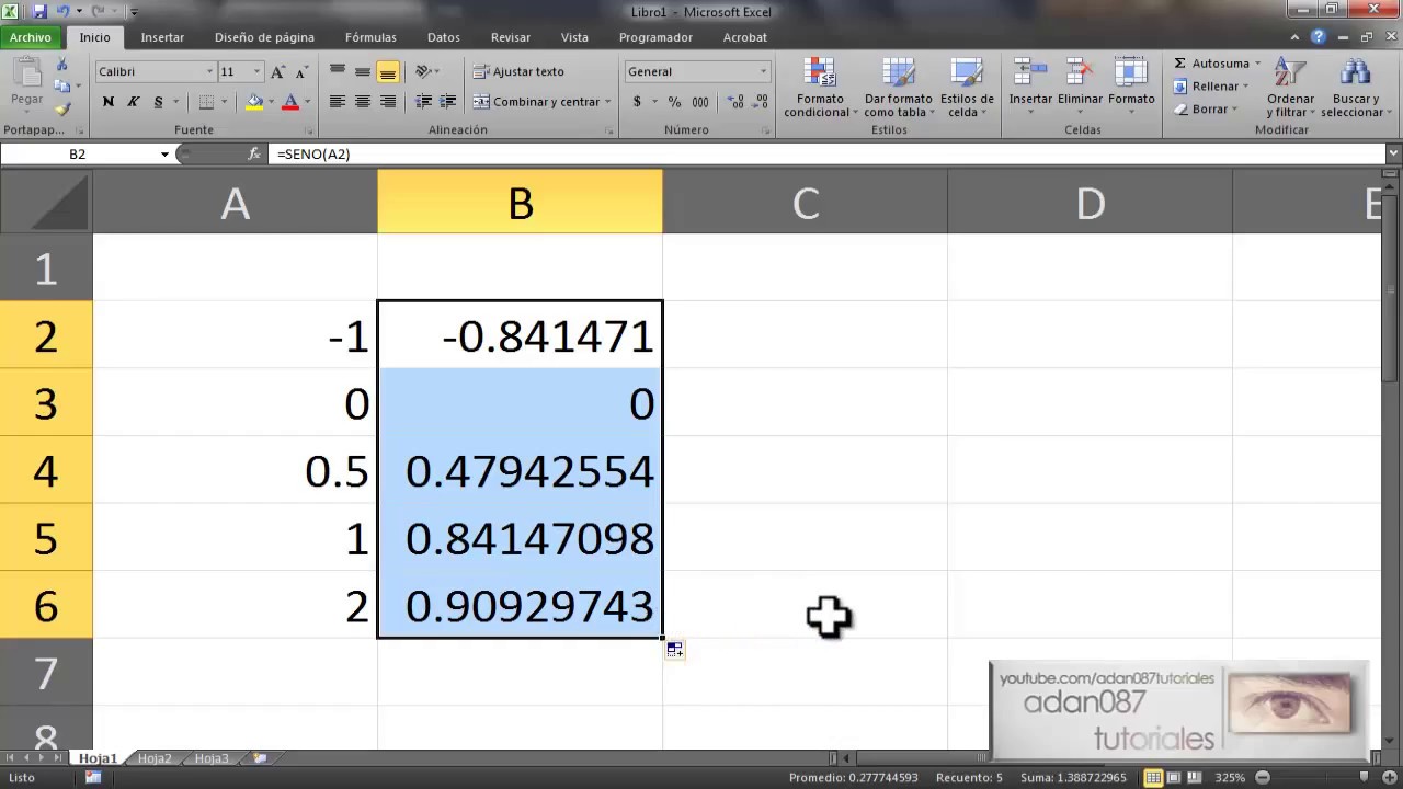 Excel obtener el seno - YouTube
