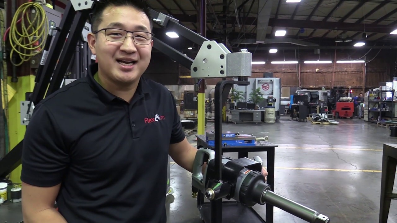 Ergo - 1 Inch Impact Gun with Mobile Base | FlexArm Inc. FlexCNC - YouTube