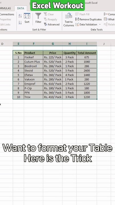 Autoformat Your Table In Excel Exceltech Exceltips Excel Exceltricks Youtube