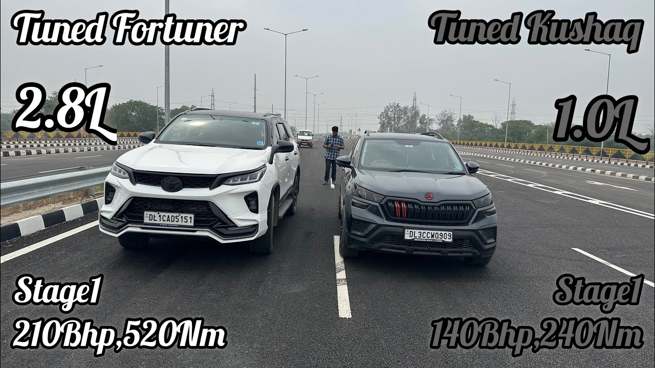 Tuned Fortuner Vs Tuned Kushaq [Drag Race] {Stage1 Vs Stage1} - YouTube
