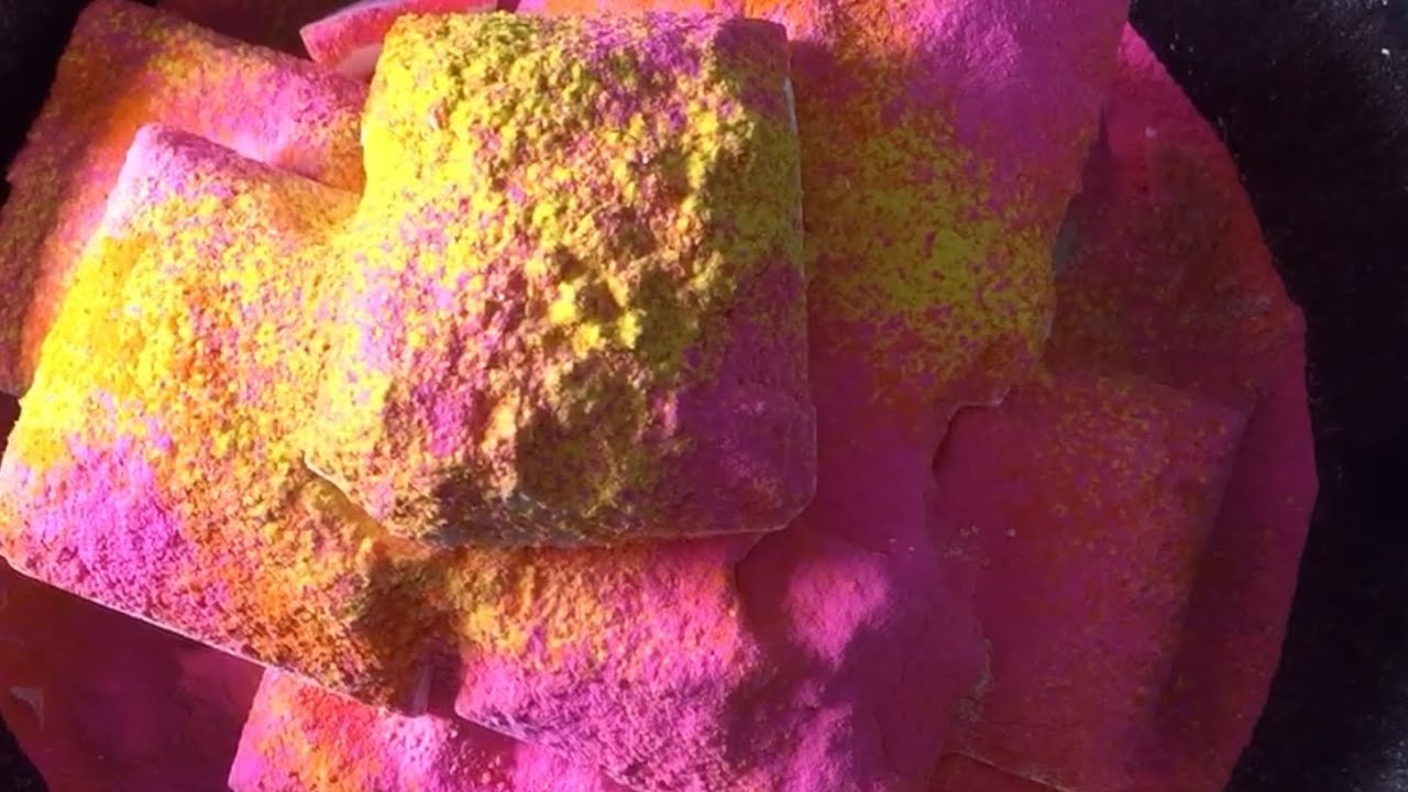 Holi and chalk powder topped on fresh blocks - YouTube