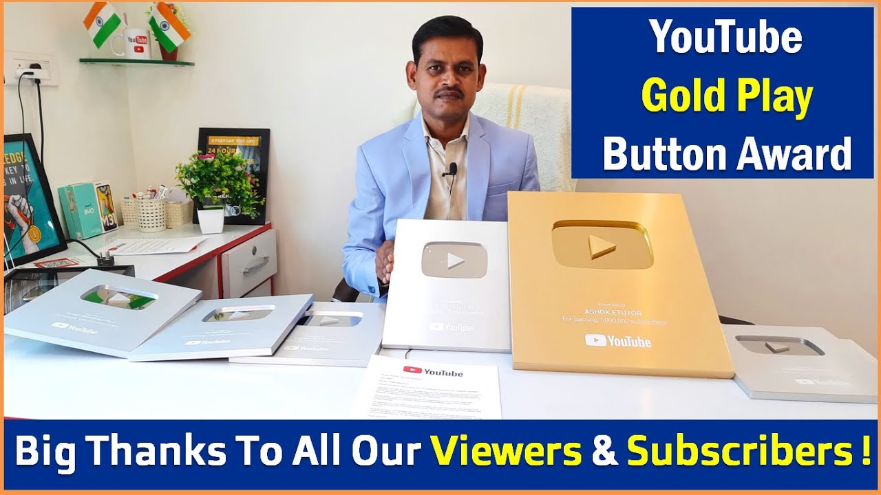 YouTube Gold Play Button Award || Youtube Gold Play Button Unboxing for ...