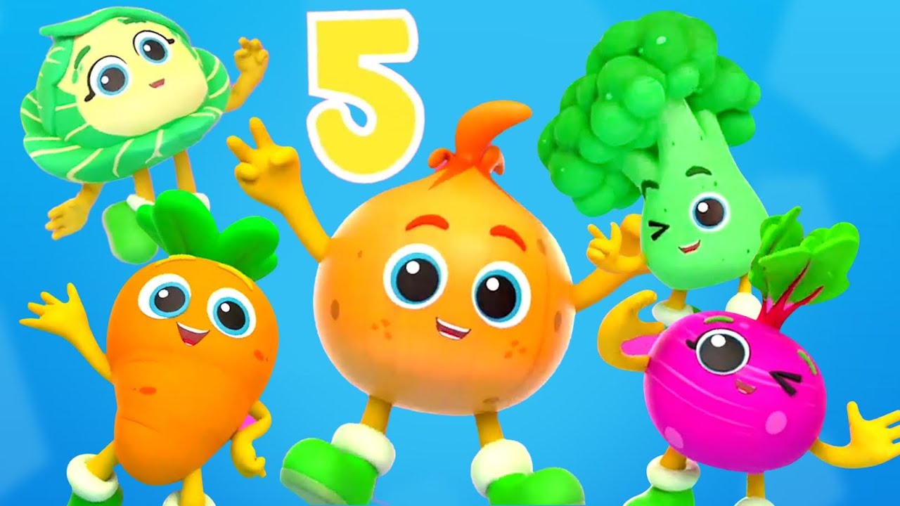 Five Little Vegetables Jumping On The Bed Song & More Nursery Rhymes ...