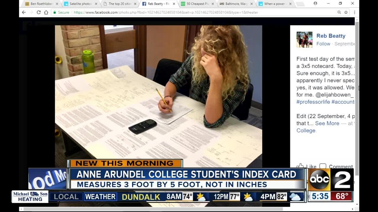 College student uses huge index card for test - YouTube