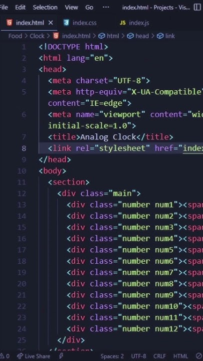 #shorts Created an Analog Clock Using HTML, CSS and JavaScript || @iqracs - YouTube