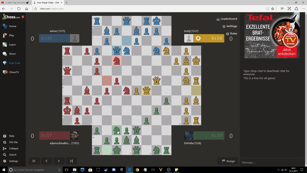 4 player chess. Interesting game in which I won against much higher ...