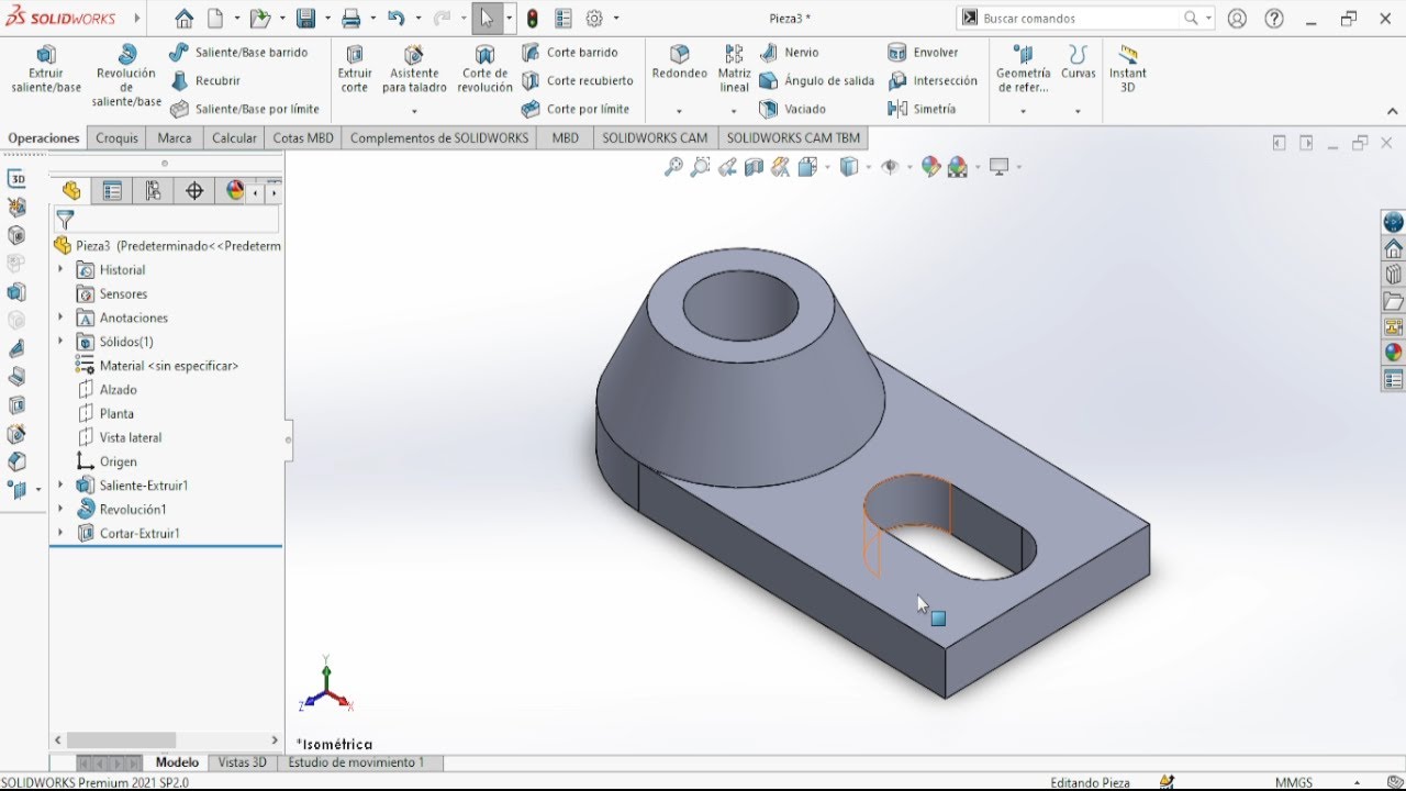 Pieza de SolidWorks 2021 l Tutorial fácil, rápido y sencillo l Nivel ...