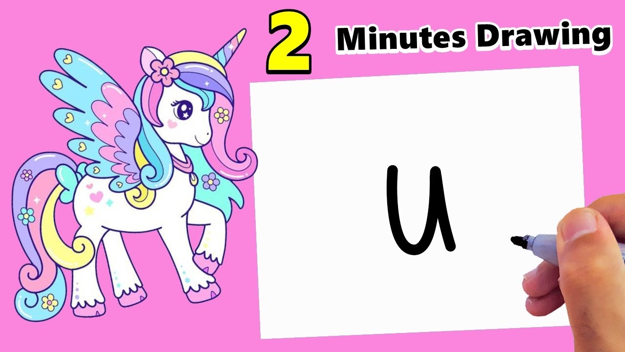 HOW TO DRAW UNICORN WITH LETTER U EASY IN 2 MINUTES - YouTube