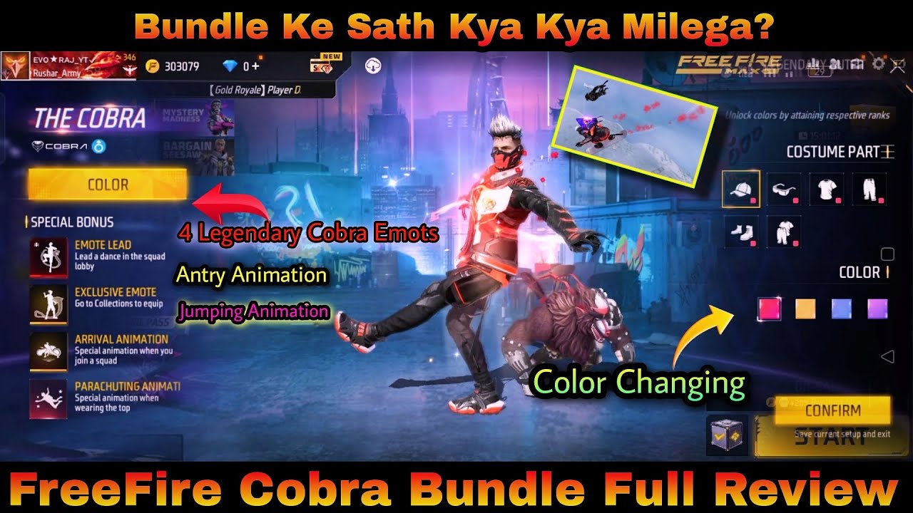 FreeFire: Cobra Bundle Full Review | Cobra Bundle Parachute Animation ...