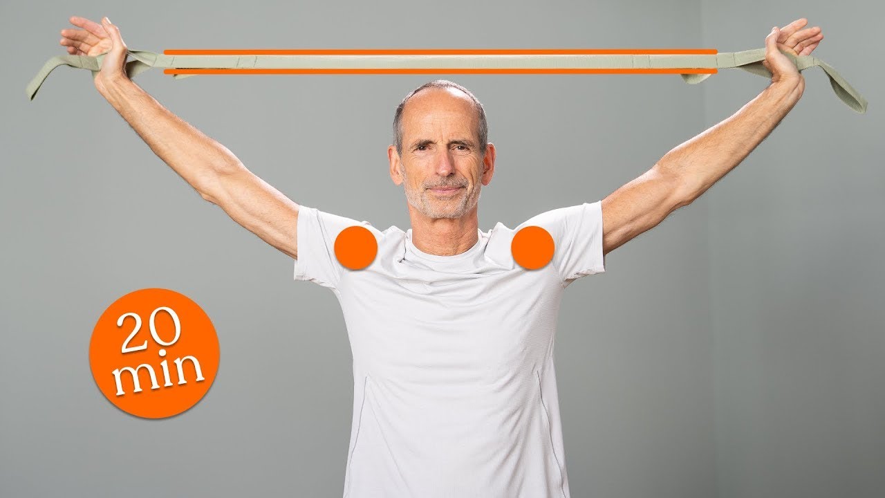 Shoulder pain: 20 minutes exercises with strap - YouTube