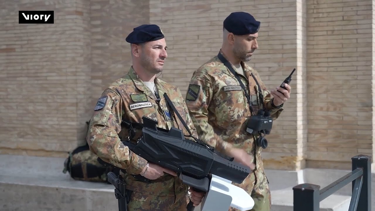 Soldiers carry anti-drone guns amid hightened security ahead of Pope ...