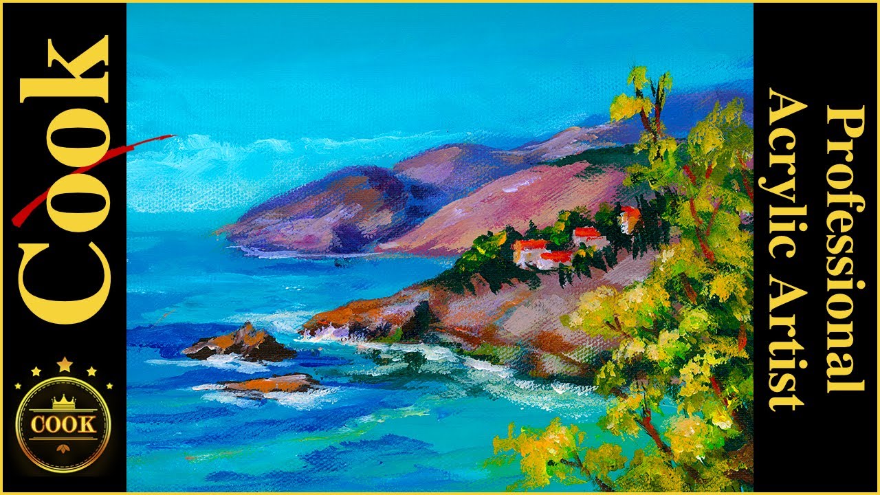 How to Paint a Quiet California Ocean-vista with Acrylic Paints with ...