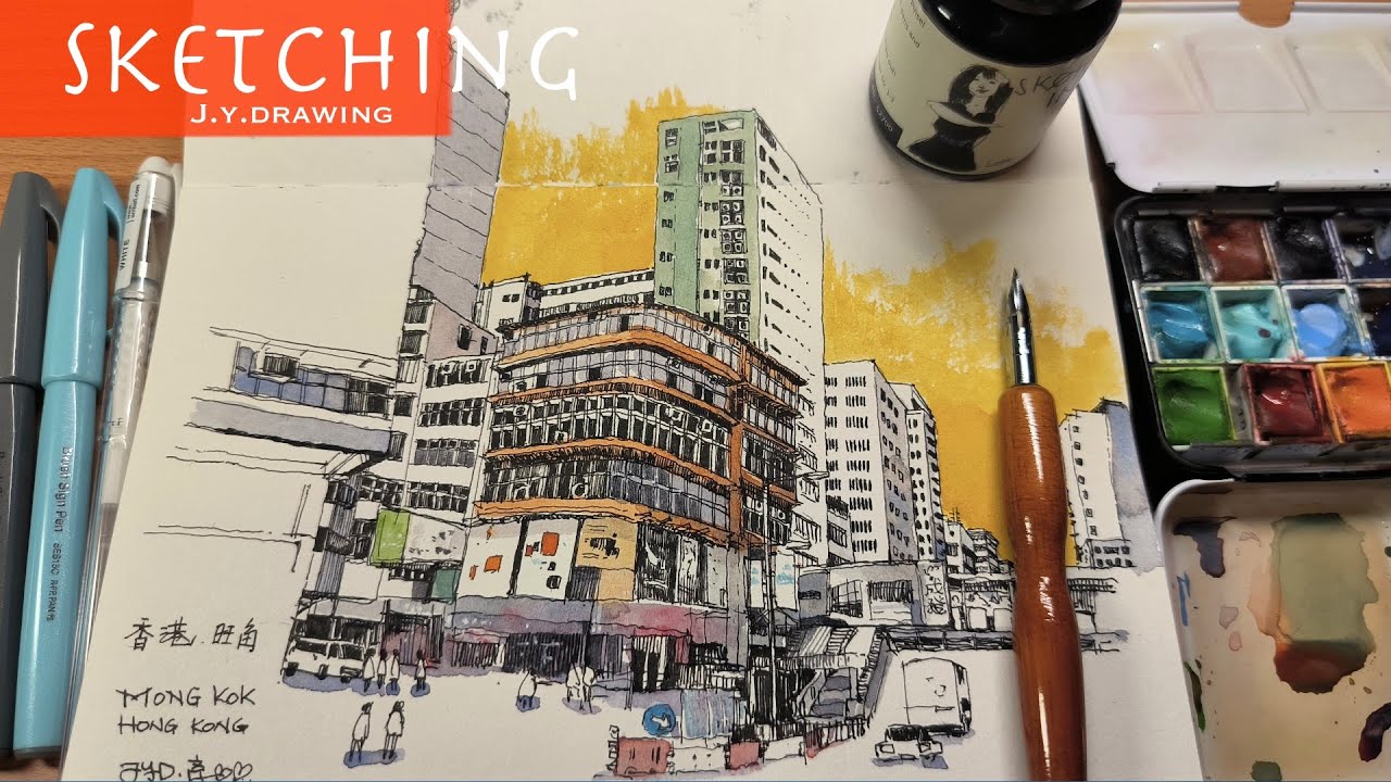 Drawing With Dip Pen, Watercolor, Brush Sign Pen - YouTube