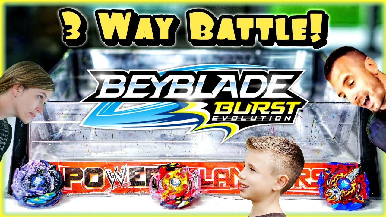 EPIC 3-WAY FAMILY BEYBLADE BURST BATTLE in WWE RING! Doomscizor D3 vs ...
