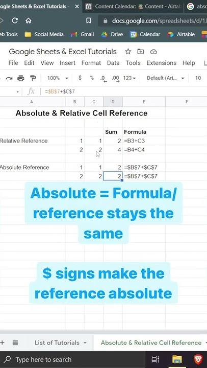 Absolute and relative cell reference Google sheets - YouTube