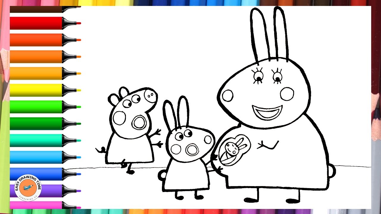 Drawing And Coloring Peppa Pig Rebecca Rabbit And Her Pregnant Mom 🌈🐷🐰🤰 ...